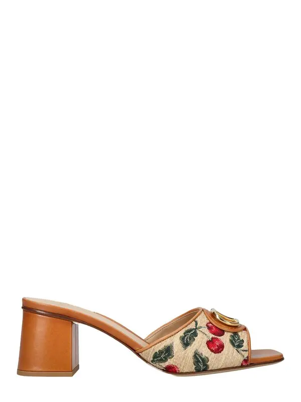 Valentino Garavani Raffia Vlogo Cherry Heeled Mules 60 - Brown