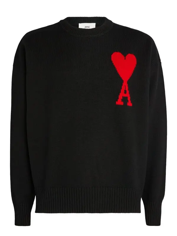 Ami Virgin Wool De Coeur Sweater - Black