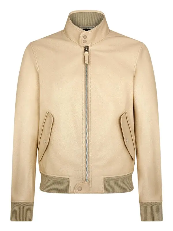 TOM FORD Tumbled Leather Harrington Jacket - Neutral