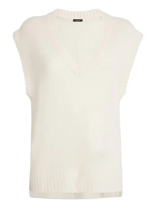 JOSEPH Open Cashmere V-neck Vest - Ivory