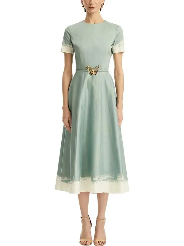 Oscar De La Renta Short Sleeve Poplin Dress - Seaglass