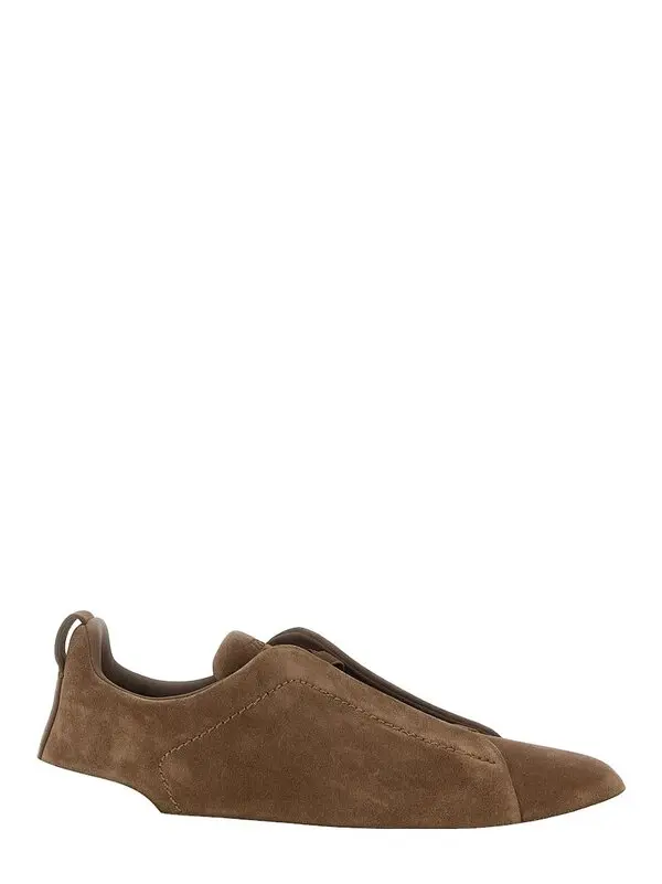 Zegna Triple Stitch Suede Sneakers - Beige