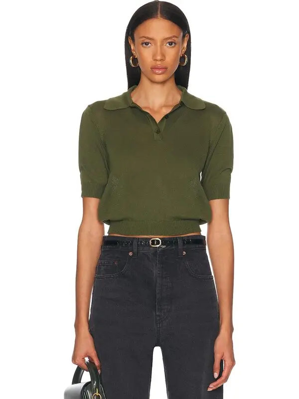 Saint Laurent Short Sleeve Polo Top - Kaki