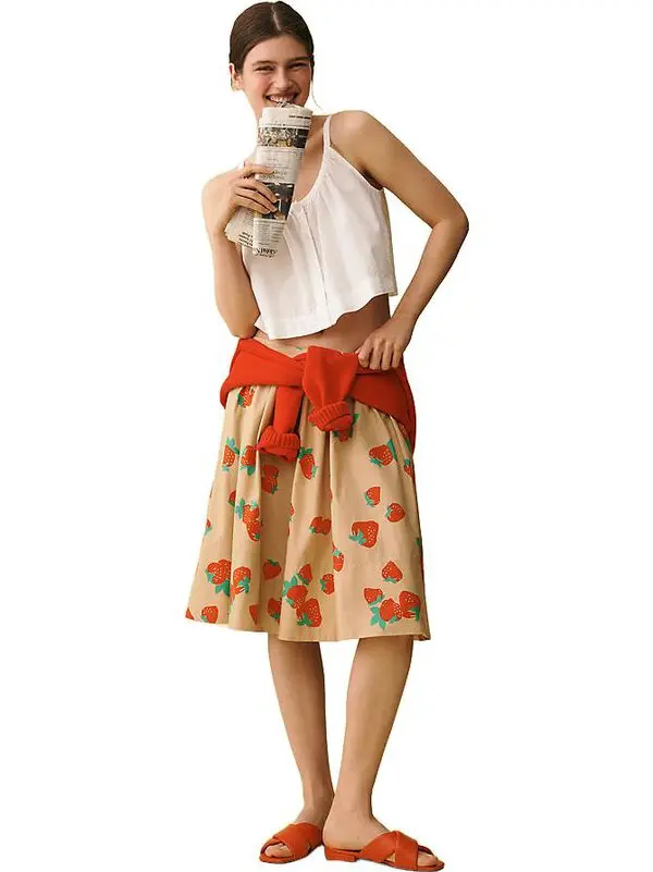 Maeve The Jacie Poplin Printed Knee-length Skirt - Strawberry Pattern