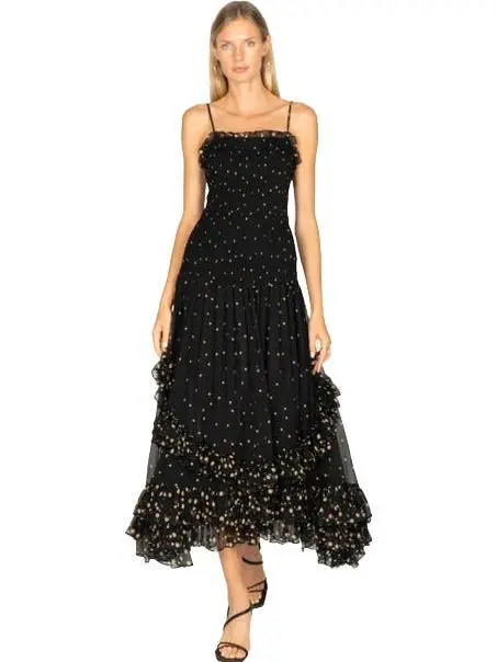 SECRET PON-PON Bianca Maxi Dress In Mixed Polka Dot Print - Black Polka Dot