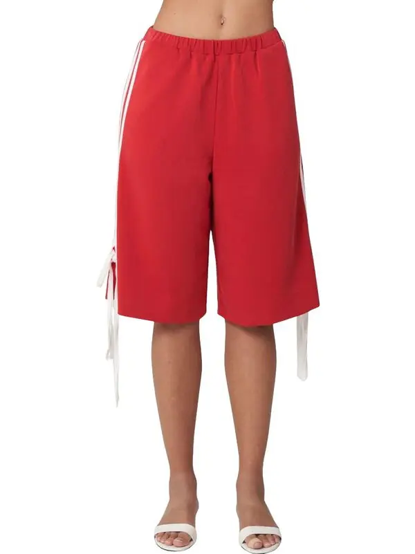 FIND ME NOW Side Stripe Longline Shorts - Red With White Bow