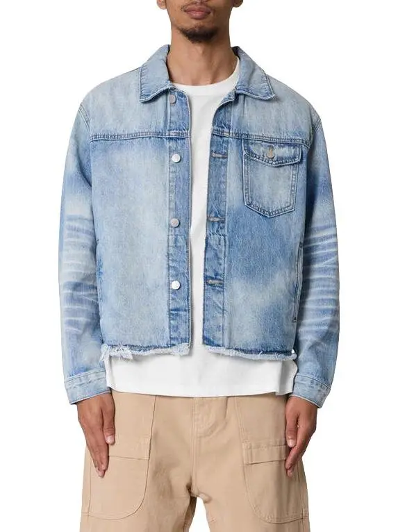 Mnml Sun Washed Frayed Denim Jacket - Light Blue
