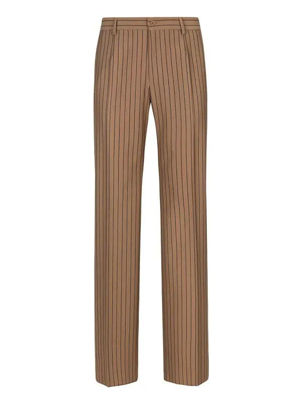 Dolce & Gabbana Straight-leg Pinstripe Virgin Wool Pants - Beige