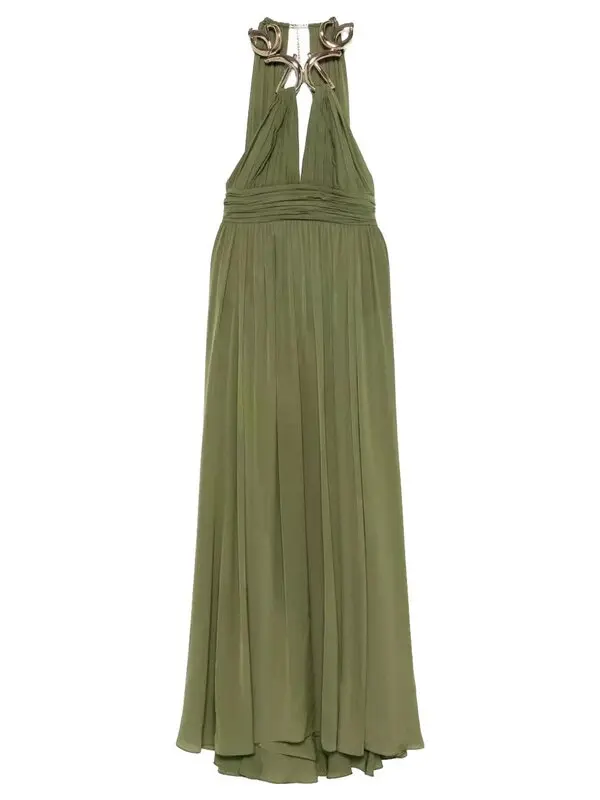 Elie Saab Metallic-neck Silk Maxi Dress - Green