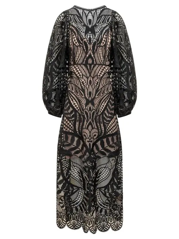 Farm Rio Nature Guipure Dress - Black