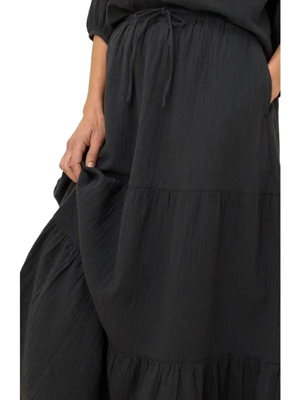 PACT Coastal Double Gauze Tiered Maxi Skirt - Black