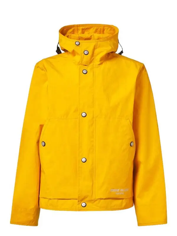 Stone Island Logo Laminated Cotton Poplin Raincoat - Yellow