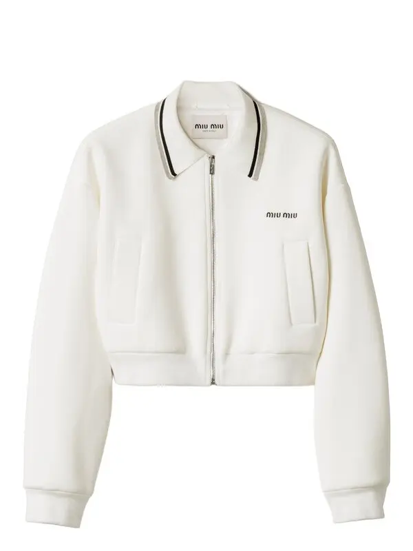 Miu Miu Bonded Piqué And Technical Jersey Blouson Jacket - White