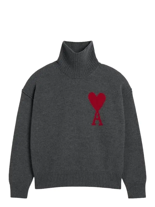 Ami Intarsia-knit Logo Sweater - Grey/red