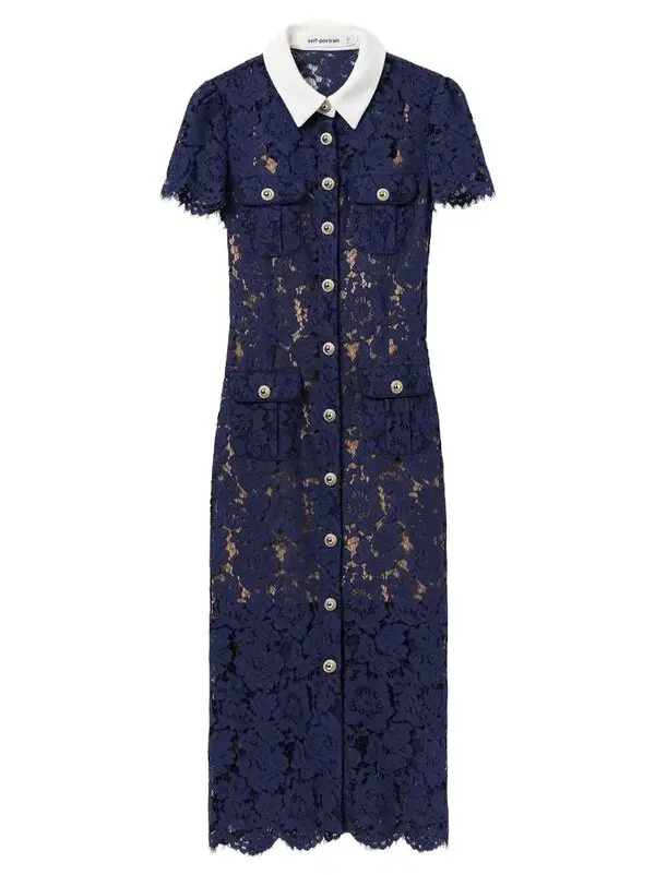 SELF-PORTRAIT Button-front Midi Dress - Blue
