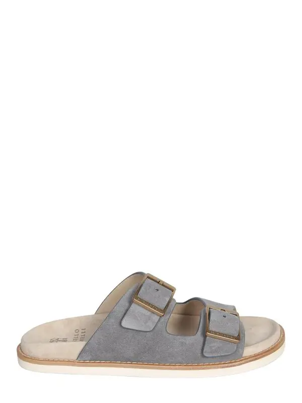 Brunello Cucinelli Buckled Suede Sandals - Grey