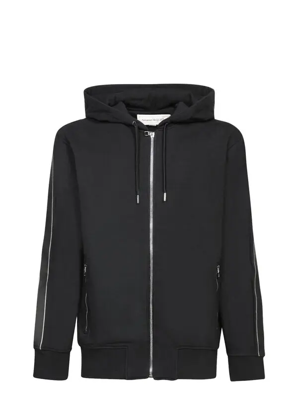 Alexander McQueen Hoodie With Zip And Logo Tape - Black