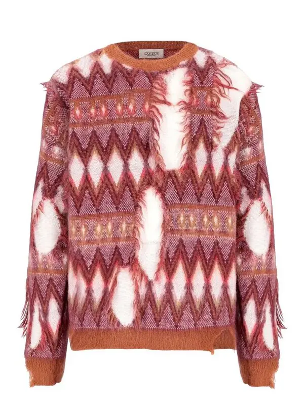 LANEUS Geometric Patterned Sweater - Red/white