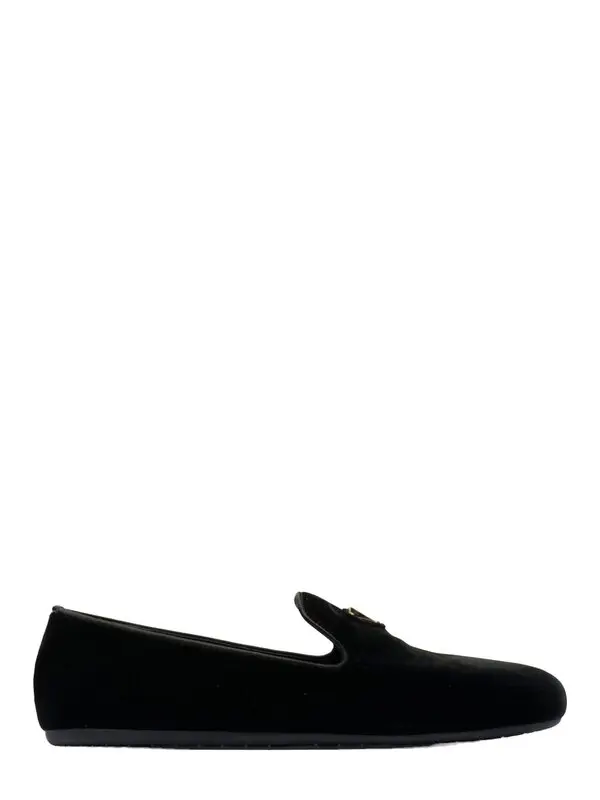 Prada Triangle-logo Velvet Loafers - Black