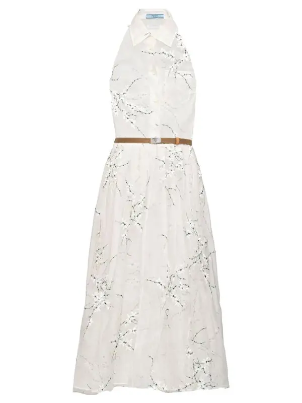 Prada Floral-embroidered Silk Organza Midi Dress - White