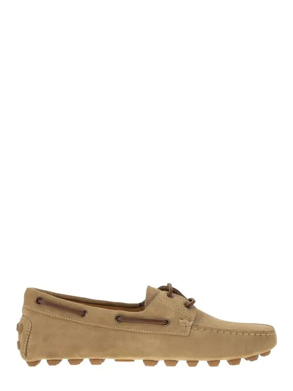 TOD'S Suede Boat Shoe With Rubber Sole - Beige
