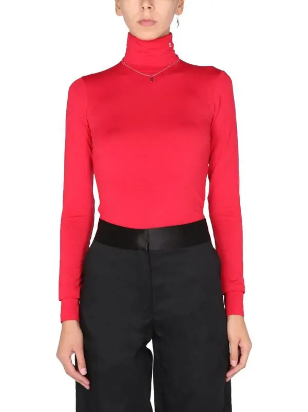 Raf Simons Long Sleeve Turtleneck Top With Embroidery - Red