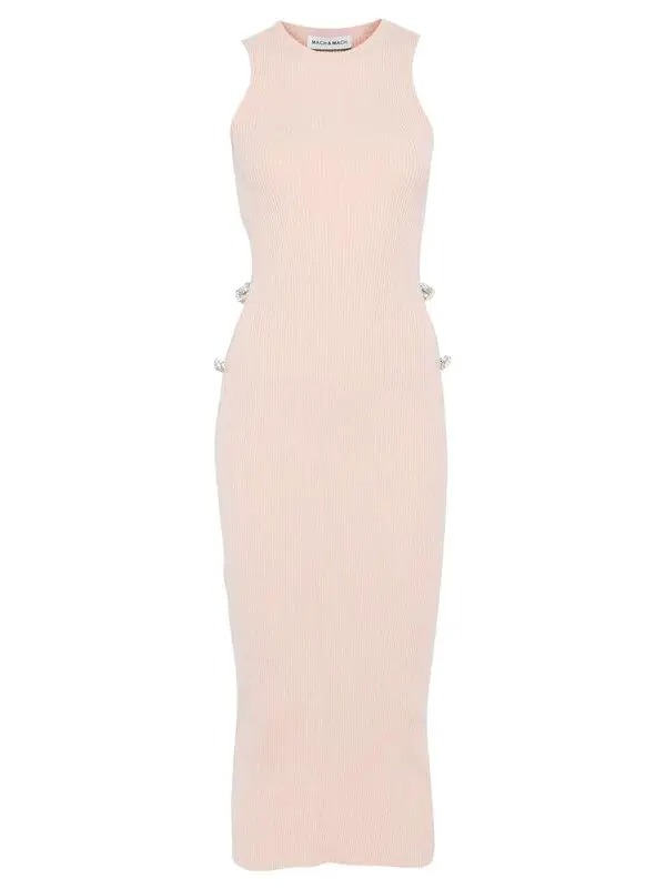 Mach & Mach Sleeveless Ribbed Dress With Cut-out Detailing - Beige