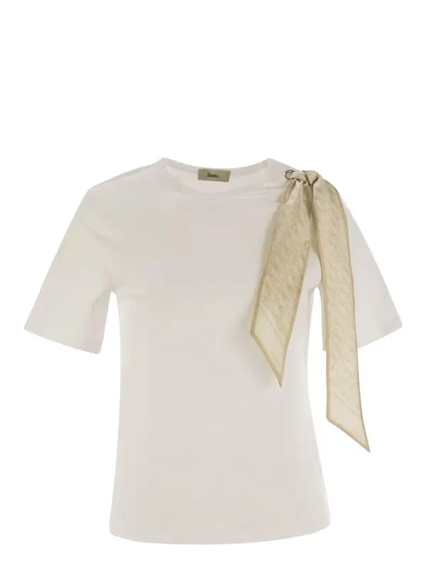 Herno T-shirt With Shoulder Scarf - Beige