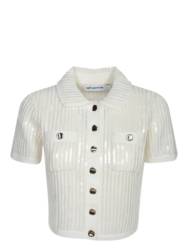 SELF-PORTRAIT Sequin Embellished Knitted Top - White