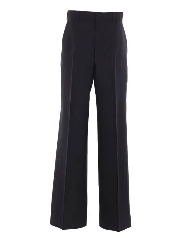 Gucci Wide-leg Pinstripe Trousers With Logo - Black+mc