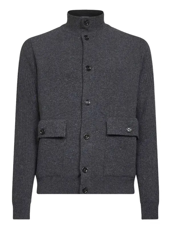 LARDINI Ribbed Wool Bomber Jacket - Grey