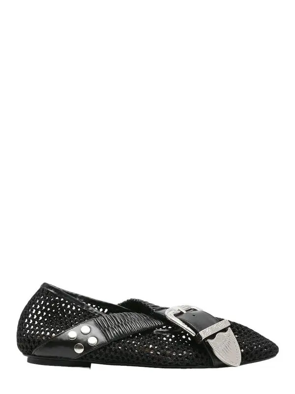 Toga Studded Leather Flats - Black