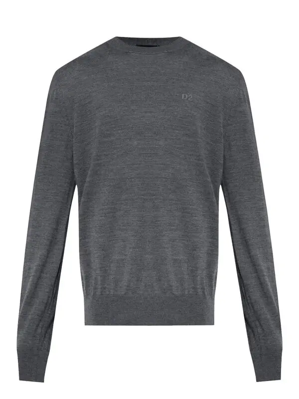 Dsquared2 Virgin Wool Sweater With Embroidered Logo - Grey