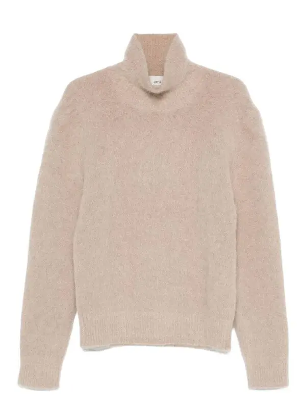 Ami Knitted Roll Neck Sweater - Beige