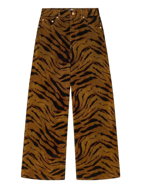 GANNI Wide Leg Zebra Print Jeans - Marrone E Nero