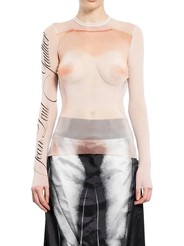 Jean Paul Gaultier Le Classique Printed Mesh Top - Beige