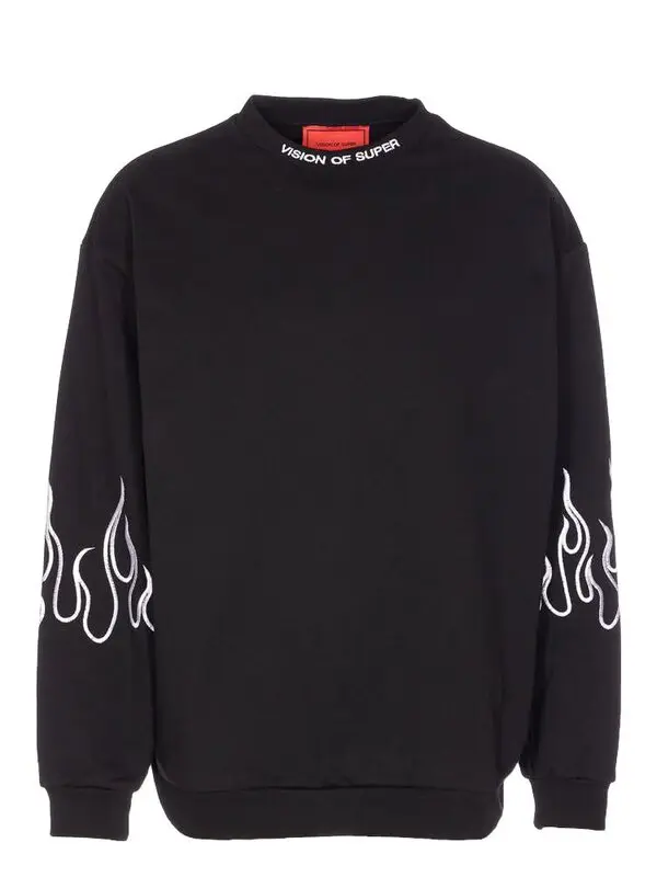 VISION OF SUPER Sweatshirt With Embroidered Flames - Black