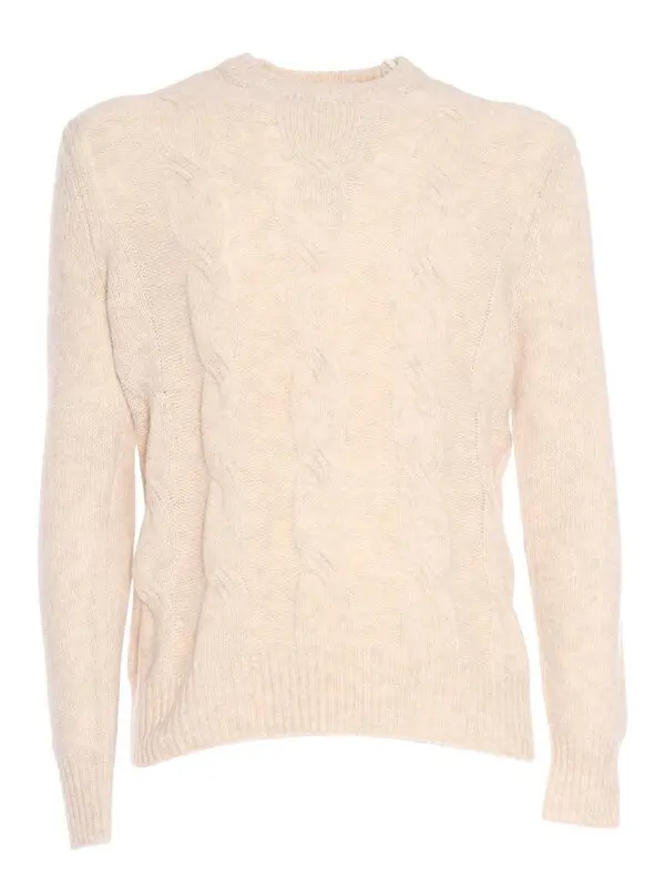 BALLANTYNE Girocoll Cable Knit Sweater - Beige