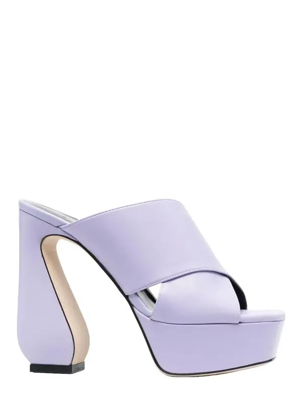 SERGIO ROSSI Leather Platform Mules - Purple