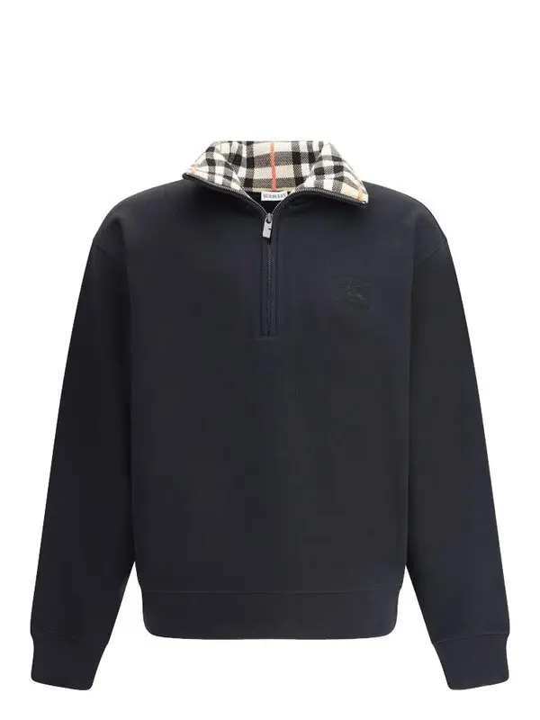 Burberry Cotton Sweatshirt With Archival Check - Black
