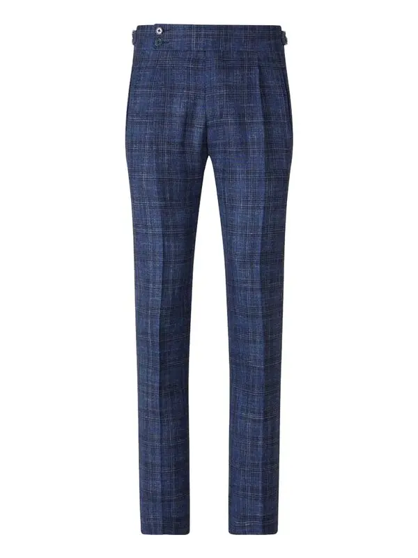 Scabal Wool Plaid Trousers - Cobalt Blue