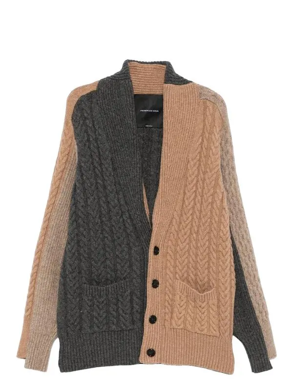 FEDERICO CINA Color-block Wool-blend Cardigan - Brown/grey