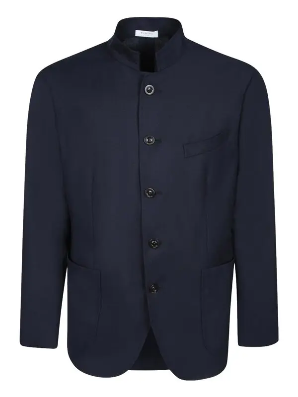 Boglioli Hopsack Mandarin Collar Jacket - Blue