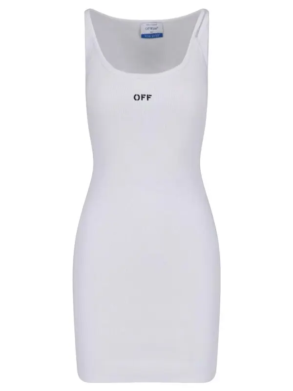 Off-White Cotton Blend Dress - White