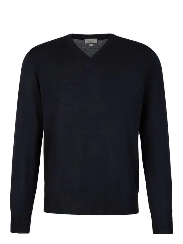 Canali Merino Wool V-neck Sweater - Midnight Blue