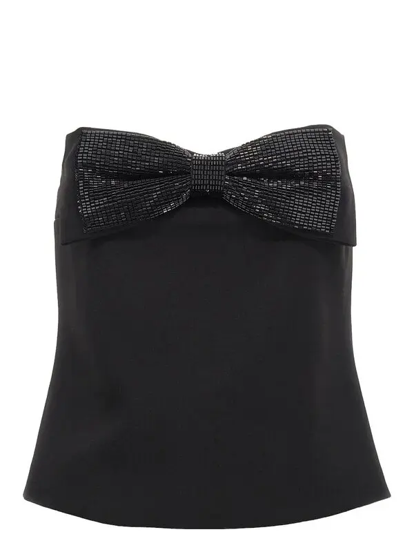 SELF-PORTRAIT Crepe Bandeau Top With Bow - Black