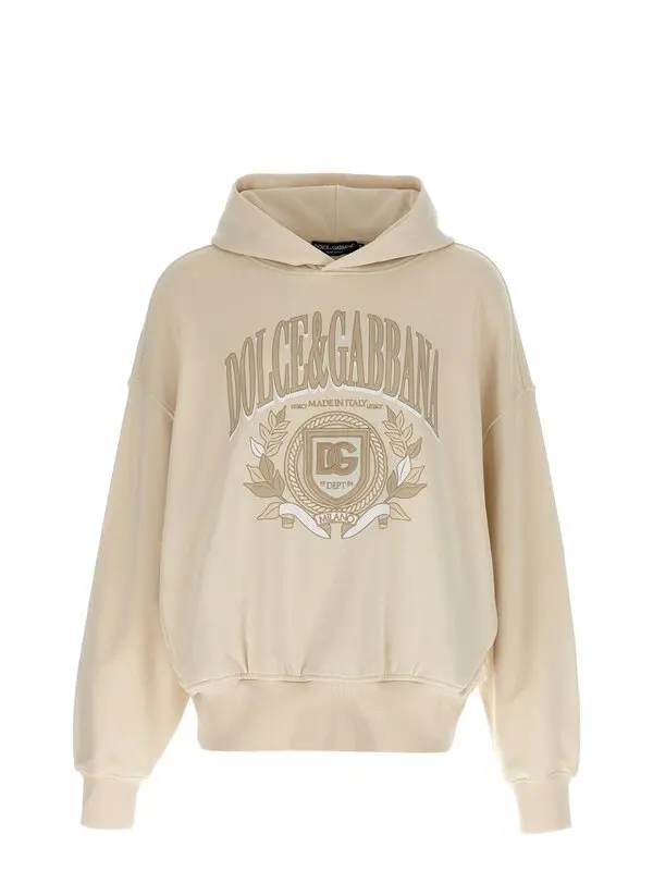 Dolce & Gabbana Cotton Jersey Embroidered Hoodie - Beige