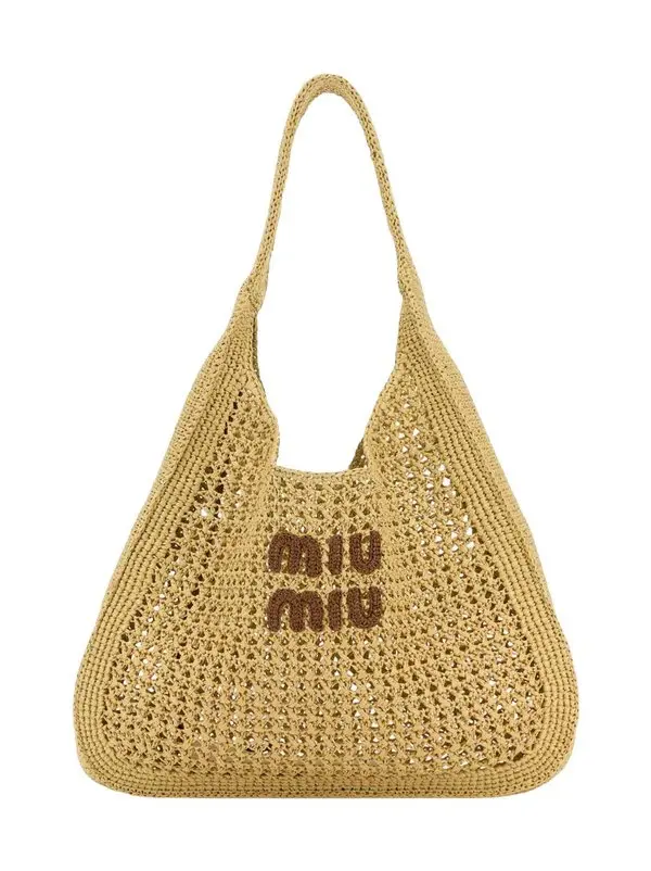 Miu Miu Crochet Raffia Shopper - Beige O Tan