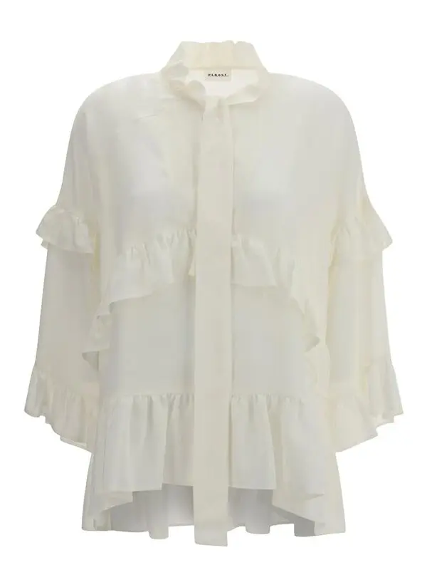 P.a.r.o.s.h Silk Ruffle Blouse - Beige