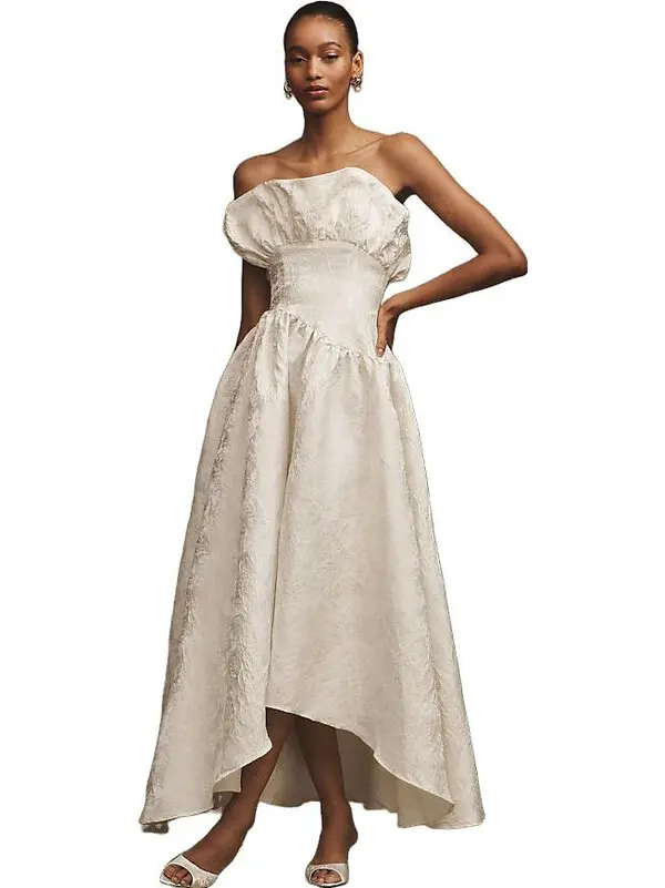 ELLIATT Caspian Strapless Jacquard High-low Midi Dress - Ivory